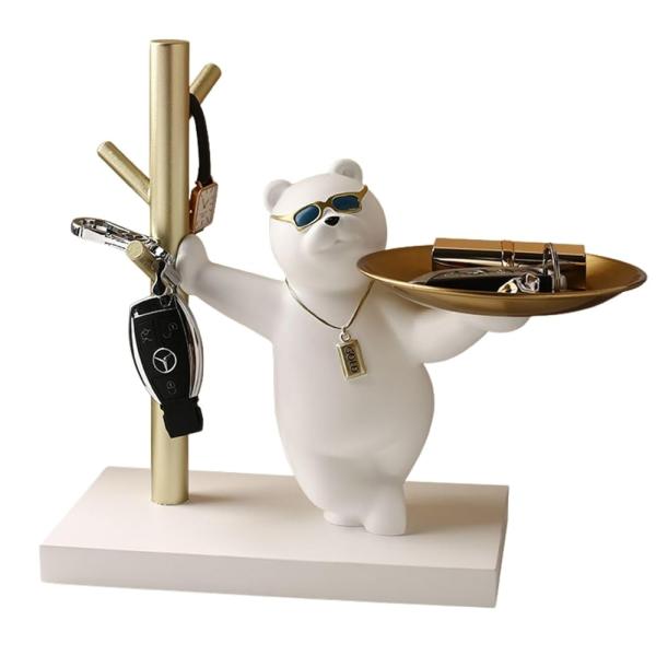 「商品情報」「主な仕様」ユニークでおしゃれな収納インテリア: サングラスをかけたスタイリッシュなシロクマが、玄関やリビングに個性的なアクセントを加えます。鍵置きなどに小物置きに使える、収納トレーとアクセサリースタンドが一体化しており、鍵やサ...