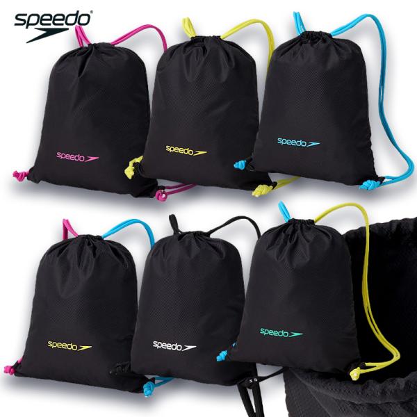 軽量でシンプルなナップサック（リュック）です。環境配慮型素材を採用。はっ水機能つき。肩紐とSpeedoロゴのカラー使いがアクセントになっています。オーソドックスなデザインで、トレーニングからデイリーまで、幅広くご利用いただけます。Fabri...