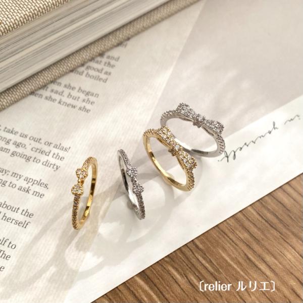 〔relier ルリエ〕 リボンリング 細め  シルバー  ゴールド  華奢 シンプル 重ね付け カジュアル レディース アクセサリー華奢なデザインが指元を繊細に彩るリボンモチーフのリングです。細めのリングに大人かわいいリボンと煌めくストー...