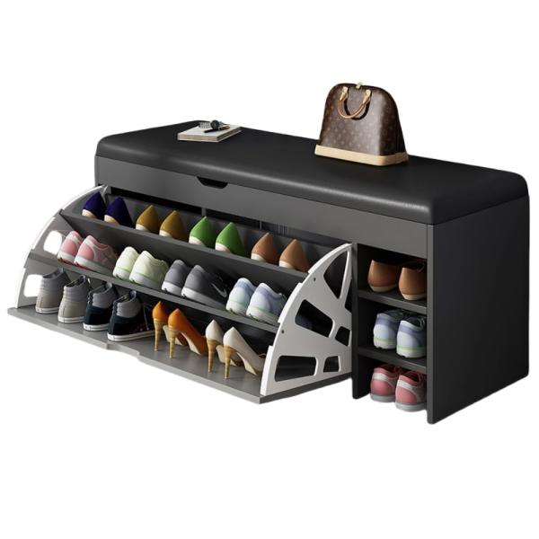 【シューズキャビネットのデザイン】玄関ベンチ合理的な位置決めデザイン、収納に便利、半開きと全開、見つけやすい、3層よりも多くの収納スペース、隠しハンドルのデザイン、簡単で楽、防湿性と防錆性、簡単に収納できます。プル、厚く、快適なクッションバ...