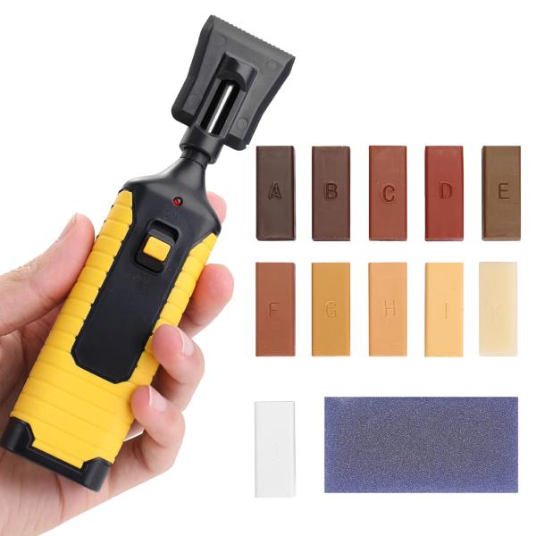 【新品同様の修理】ラミネートフローリング、カウンタートップ、家具、キャビネット、木材、窓枠などの小さな傷の修理におすすめで、高価な家具を交換せずに、家具の光沢を取り戻します。【コンプリート&amp;コンプリート】このキットには、ワックスブロ...