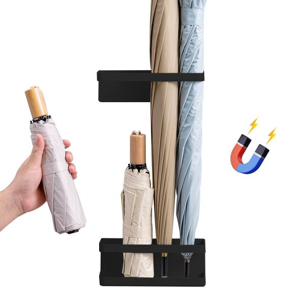 【マグネット式】傘立ては背面に磁石が付いたマグネット収納で、最大4kgまで収納でき、組み立てなしで玄関、洗濯機の側面、冷蔵庫の側面などさまざまな場所で利用できます。長傘と折りたたみ傘を最大4本収納できます。【高さ調節できる】マグネット式傘入...