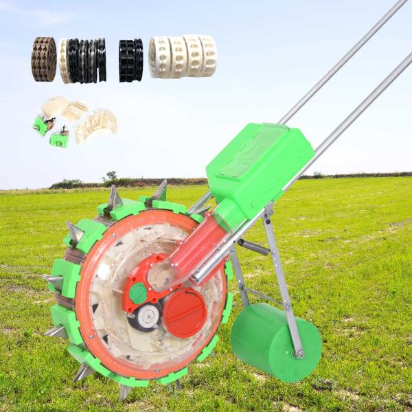 車輪付きハンドプッシュ種まき機9つの仕様があります：（種まき用シングル口金）各仕様は異なる間隔に対応しています：4口株間40 cm、5口株間33 cm、6口株間27.5 cm、7口株間23.5 cm、4-7口可変、8口株間21 cm、10口...