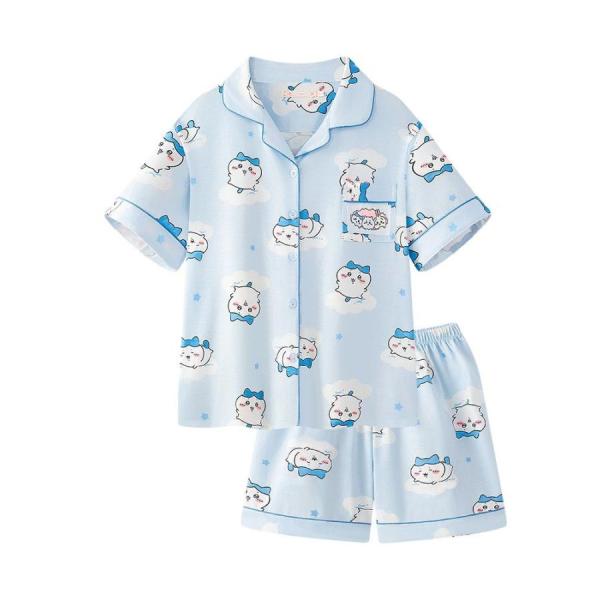 子供服 パジャマ ハチワレ キッズパジャマ ルームウェア 柔らかい  上下セット かわいい キャラクター アコン服 部屋着 寝間着 80/90/100/110/120/130/140生地名：綿混（85％ポリエステル、綿15%）。商品特徴：速...