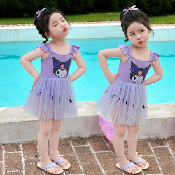 クロミ 風 女の子 水着 ワンピース チュールスカート 蝶結 クロミ風キッズ ガールズ スイムウェア 夏 速乾 かわいい 海 旅行 小学生 子供用素材: ポリエステル、コットン。サイズ：90cm、100cm、110cm、120cm、130c...