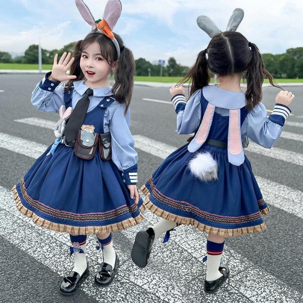 ズートピア ジュディ コスプレ衣装キッズ コスプレ 帽子付き 11点 セット 子供用 ジュディ・ホップス ハロウィン コスプレ 仮装 cosplay クリスマスコスプレ材質:ポリエステル＋綿などジュディ 全セットコスプレ衣装可愛い帽子としっ...