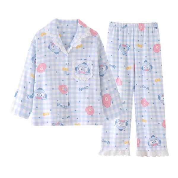 綿100% ハンギョドン パジャマ 大人  子供用 ちいかわ キッズ ルームウェア 2点セット前開 かわいい 長袖＋ズボン 女の子 長袖 かわいい ガールズ 春  秋【着心地あったか素材】高品質素材の使用で、保温性が優れて、お肌に染み込んで...