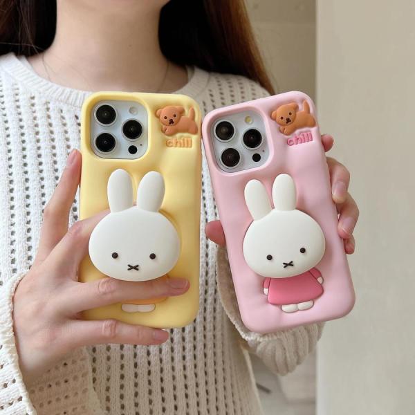 ミッフィー iphone 16 用 ケース うさぎ 可愛い 立体 シリコン iphone15 かわいい アニメ キャラクター スマホケース 対応 いphone16 ケース スタンド機能付き 【対応機種】iphone 13/iphone 14...