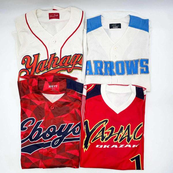 [タイプ] 愛知県 野球 ユニフォーム YAHAGI ARROWS[サイズ] 画像順身幅約43cm×着丈約74cm身幅約43cm×着丈約72cm身幅約53cm×着丈約79cm身幅約53cm×着丈約69cm[状態] それなりに使用感があり、ほ...