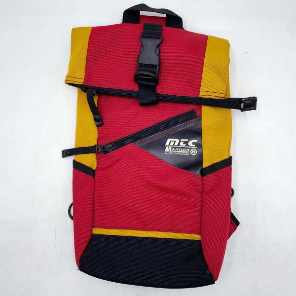 [ブランド] MOUSTACHE ムスタッシュ[タイプ] ボディバッグ スリングバッグ[対象] メンズ[カラー] レッド x イエロー　サイズ：横約16×高さ約42×奥行約8cm[状態] ある程度使用感があり、少し傷みや薄汚れがみられます。