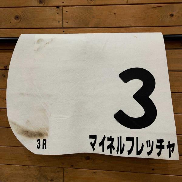 [タイプ] マイネルフレッチャ 実使用 ゼッケン 2歳未勝利 柴田大知[状態] レース実使用品のため、汚れや毛が付いています。