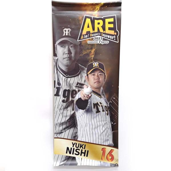 [タイプ] 阪神タイガース 西勇輝 #16 甲子園駅前広場 実使用タペストリー 2023年[サイズ] 縦約119×横約48cm[状態] 汚れや傷みがあり、画像のように上部の端に少し破れがみられます。[詳細備考] 2023年、甲子園駅前広場の...