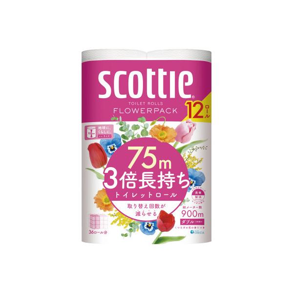 ★商品合計金額3000円(税込)以上送料無料★１２ロールで３６ロール分の長さの長尺トイレットロール！たっぷり使えて取替えの手間を軽減し、省スペース化で保管もスッキリ。くつろぐ花の香りつき。●ロール寸法／幅１０８×直径１１８ｍｍ×全長７５ｍ●...