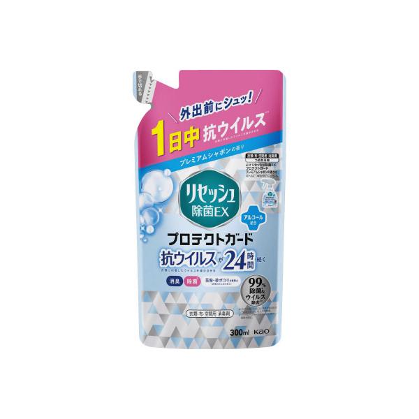 ★商品合計金額3000円(税込)以上送料無料★外出前の使用で抗ウイルスが１２時間続く。●種別／詰替用●容量／３００ｍｌ●香り／プレミアムシャボン●使用範囲の目安／布製品対象物から２０−３０センチ離し、全体が軽く湿る程度にスプレーする。●仕様...