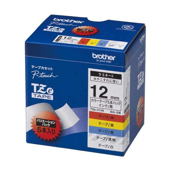 ★商品合計金額3000円(税込)以上送料無料★ラミネートフィルム加工で、水やこすれに強い！良く使う１２ｍｍ幅カラーお得パック！色違いの組み合わせで視認性アップ。●文字色／黒●テープ幅／１２ｍｍ●アソート内容／（ラベル色）白・黄・赤・青・透明...