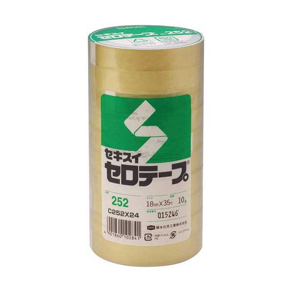 ★商品合計金額3000円(税込)以上送料無料★高品質の積水セロテープ。●寸法／幅１８ｍｍ×長さ３５ｍ●厚み／０．０５ｍｍ●材質／基材：セロハン、粘着剤／ゴム系●単位／１パック（１０巻入）●メーカー品番／Ｃ２５２Ｘ２４
