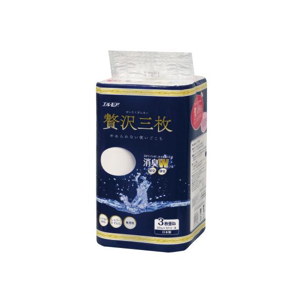 ★商品合計金額3000円(税込)以上送料無料★ピュアパルプ原料のみを使ったやわらかな原紙を３枚重ね、細やかな絹目エンボスで仕上げた贅沢な使い心地のためこすらずしっかり給水できます。無香料タイプで、消臭機能紙管がトイレの気になるにおいを低減し...