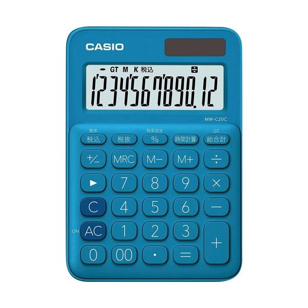 ★商品合計金額3000円(税込)以上送料無料★キュートなカラーがとってもかわいい！カジュアルな１２桁電卓！時間計算機能もついています！●カラー／レイクブルー●質量／約１１０ｇ（電池含む）●サイズ／Ｓ●寸法／幅１０５×奥行１４９．５×厚さ２２...