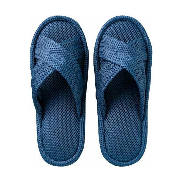 ★商品合計金額3000円(税込)以上送料無料★さらっと肌触りの良いメッシュ素材のクロスバンドタイプのスリッパです。側面からも風が通り抜けるので、長時間社内でのデスクワークが続く方やホテル・旅館などの共用スリッパにもおススメです。●カラー／ブ...