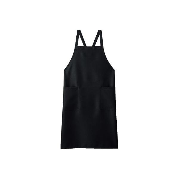 ★商品合計金額3000円(税込)以上送料無料★背中でクロスするタイプで肩紐が落ちにくい胸当てエプロン。●サイズ／前中心丈：約８５ｃｍ、身幅：約６２ｃｍ●カラー／ブラック●素材／ポリエステル１００％、ツイル●機能／洗濯可●仕様／両脇アウトポケ...