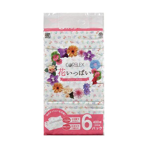 ★商品合計金額3000円(税込)以上送料無料★全部で１５種類の花柄プリント付き。再生紙１００％の大容量２００組６個パック入。ピローティシューですので水まわりにも使用でき、ゴミ捨ても楽々です。●材質／古紙パルプ１００％●パック寸法／１９０×１...