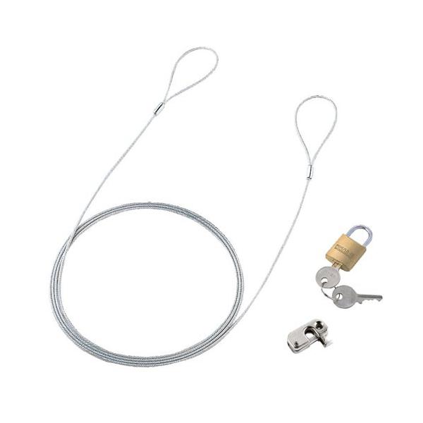 ★商品合計金額3000円(税込)以上送料無料★ＰＣの盗難防止に。マウス・テンキーなど周辺機器も同時にロック。南京錠タイプ。●寸法／ワイヤー長：２．０ｍ、ワイヤー直径：２．２ｍｍ●材質／亜鉛（ビニールコーティング加工）●付属品／取り付け部品×...