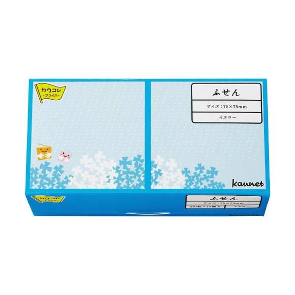 ★商品合計金額3000円(税込)以上送料無料★大人気、カウネットオリジナルふせん！デスクに置いて使える、イラスト入りのカラーボックスで収納も便利！●寸法／７５×７５ｍｍ●カラー／イエロー●枚数／１冊あたり１００枚●材質／古紙パルプ配合率１０...