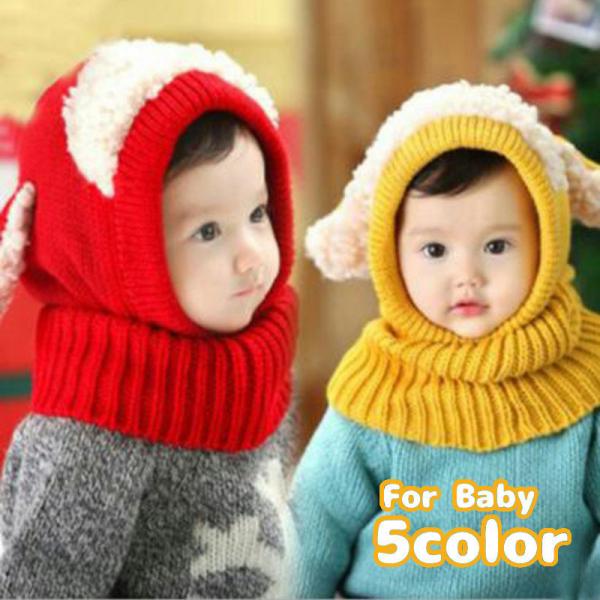 羊の耳のようなデザインがかわいいネックウォーマー付きニット帽です。寒い季節の防寒対策として◎雪遊び用としても◎【サイズについて】画像をご参照ください。【素材について】アクリル【カラーについて】生産ロットにより柄の出方や色の濃淡が異なる場合が...