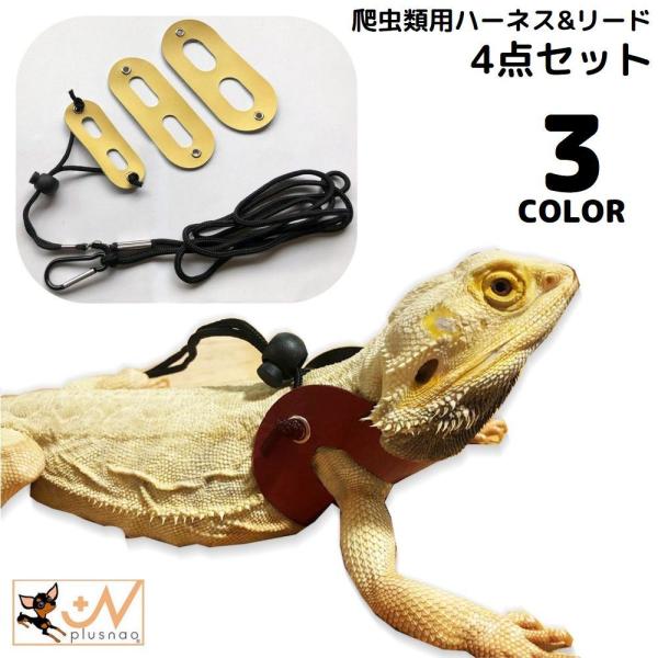 トカゲ・イグアナ・カメレオンなどのお散歩やお出かけに♪小／中／大3サイズのハーネス＆リード1本の、爬虫類用ハーネスリード4点セットです。※サイズ変更の際は紐の結び目を一旦ほどき、　入れ替えてから再度輪が抜けないように結び目を大きめに作り、　...