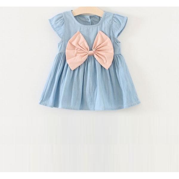 大きなリボンがかわいいデニム風ワンピースです。【素材について】65％綿35％ポリエステル