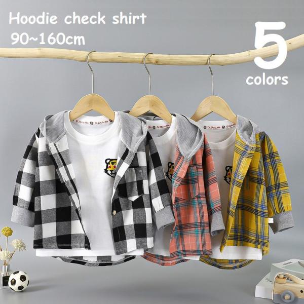 異素材MIXのおしゃれなフード付きチェックシャツ。※画像中、コーデのTシャツは付属しておりません。【サイズについて】画像をご参照ください。【素材について】35％綿60％ポリエステル5％スパンデックス【カラーについて】生産ロットにより柄の出方...