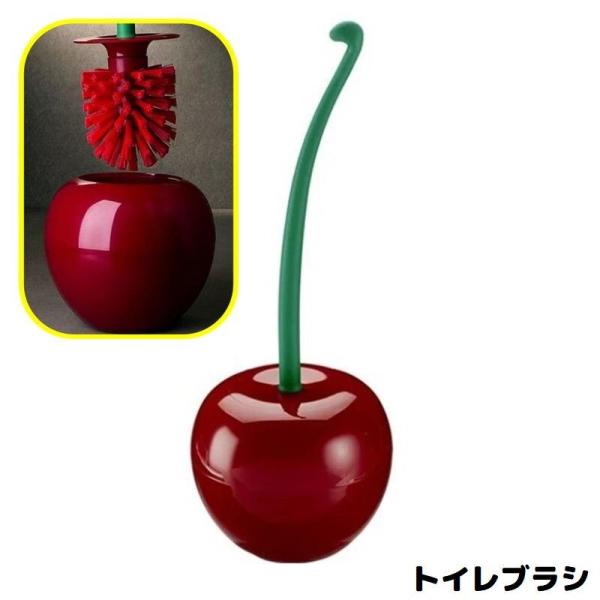 さくらんぼモチーフのかわいいデザイン♪ロングハンドル＆フタ付きのトイレブラシです。【サイズについて】画像をご参照ください。【素材について】プラスチック他【カラーについて】生産ロットにより柄の出方や色の濃淡が異なる場合がございます。お使いのモ...