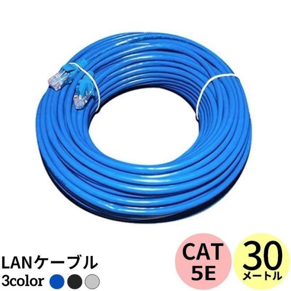 最大通信速度1Gbps・伝送帯域100MHzの通信対応♪スタンダードタイプのCAT5E有線LANケーブル30mです。安心の爪折れ防止カバー付き☆※他の長さも販売中です。【】内コードでご検索ください。　3m【zak-09812】　5m【zak...