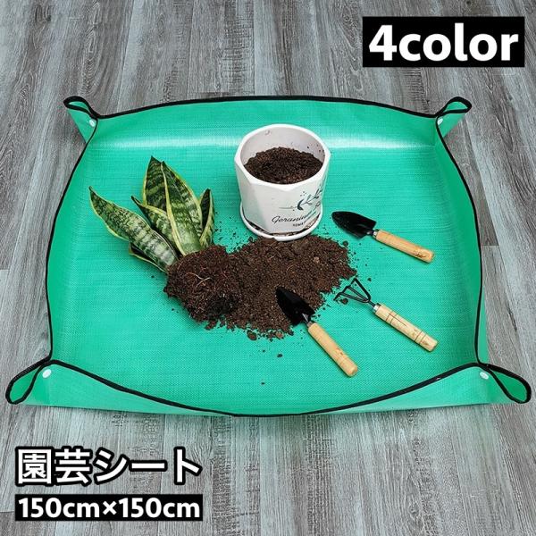 四隅のスナップボタンを留めることでトレイ状になる園芸用シートです。土作り、植え替え、植え寄せを行う際に用土のこぼれ落ちや、飛び散りなどを防止♪使わないときはたためてコンパクトになり持ち運びしやすい◎※150×150cmの販売ページです。※他...