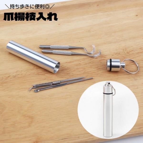 携帯用爪楊枝入れです。キーリング付きで持ち歩きに便利♪耳かきや裁縫針などの収納にも役立ちます◎※サイズは6cmとなりますのでご購入前に必ずご確認ください。　つまようじが長く入らない場合は一部短くしてご使用ください。※ケースのみの販売です。【...