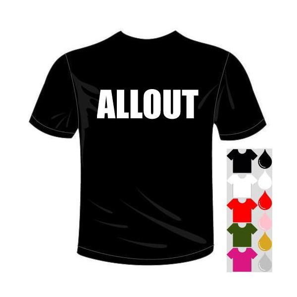 ○メッセージ 　ALLOUT 　※全力を出し切る。 以下デザインお選びください ○Tシャツカラー 　　ブラック　ホワイト　レッド　オリーブ　ホットピンク ○プリントカラー 　　ブラック　ホワイト　レッド　ピンク　ゴールド　シルバー ○プリン...