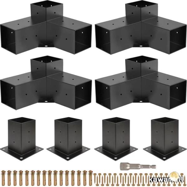 パーゴラキットブラケット付き3ウェイ直角コーナーブラケット木工DIYポストベースキット木製梁ガゼボパティオパーゴラ丸太小屋屋外パーゴラハードウェア爆買