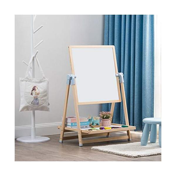 360°回転可能の子供用黒板新登場！台面は横にするとテーブルになります。簡単に折り畳み収納ができる木製子供イーゼルです。片面黒板、片面ホワイトボードで、お絵かき好きなお子様に最適です。脚の高さをネジで調節できますので、発育に合わせて高さを変...