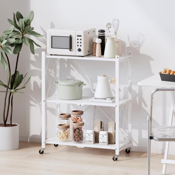 【折り畳み式で収納便利】ラックは折り畳みが可能で、折り畳んだ厚さはたったの7cmに過ぎません。不要の時には、家具の隙間やクローゼット、押し入れに簡単に収納することができ、限られたスペースでも活用できます。また、折りたたむことで持ち運びも容易...