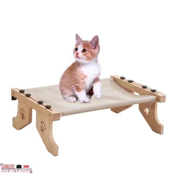 ??【複数の場所で?置可能&amp;amp;amp;木製高級感あり】猫ベッドはフレームがブナ材で作られており、支持脚に愛らしい猫の足が彫刻されています。シックで落ち着いた雰囲気が漂います。2本のサポートレッグを取り付けると猫窓止まり木になり...