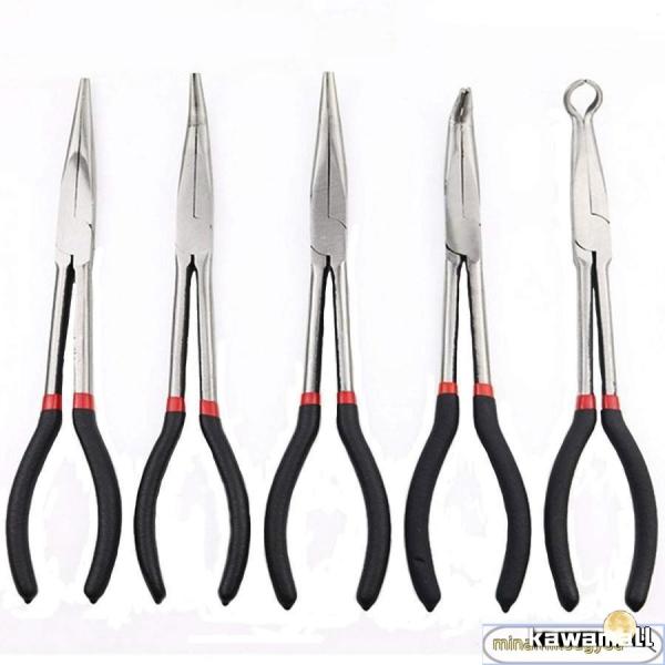 5個 ラジオペンチ プライヤーセット 280mm エクストラロング ノーズプライヤーセット ノーズプライヤー メカニック機器 ハンドツール ストレート 先曲がり 25度爆買