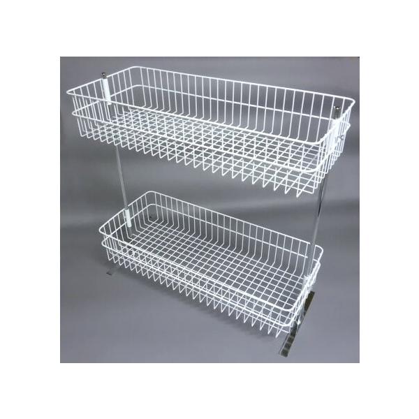 サイズ：１段　幅870mm　奥行360mm　高さ450mm２段　幅870mm　奥行360mm　高さ820mm※画像は２段です。かごサイズ：内寸：幅850mm　奥行350mm　高さ150mm材質：スチール製カゴ：白塗装カゴ上下可動ネジ止め式Ｗ...