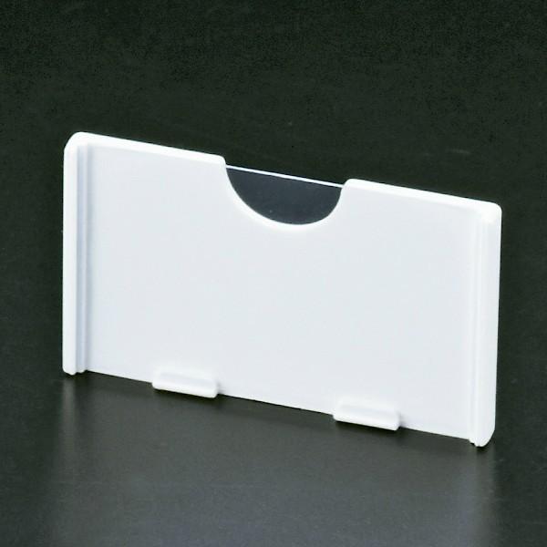 材質：ABS樹脂　塩ビシート貼カラー：白有効カードサイズ W50mm×H30mm6φワイヤー専用樹脂ネットＮＷシリーズに取付け可能ですフックの先端角度は45°90°共にセット可能な設計日本製