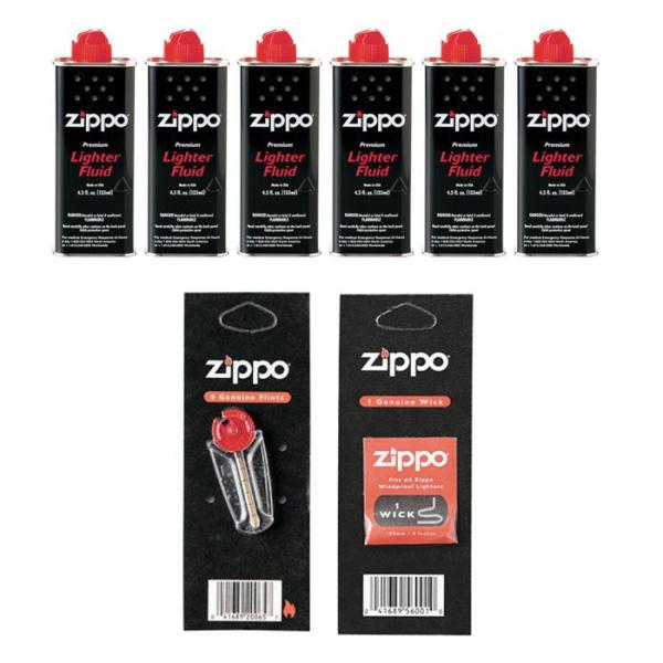 zippo オイル133mlタイプ6本と石、芯を各1つセットにしたジッポー基本セットをご用意♪ ■商品名　Zippoオイルキット ■セット内容 ○オイル133ml：6本○石：1個 ○芯：1本注意事項 送料無料商品は本州九州四国は無料ですが北...