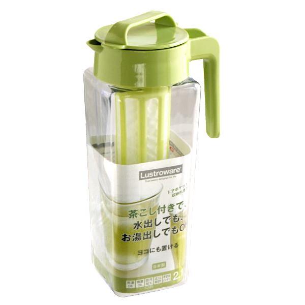 ピッチャーです。スクリュータイプで回して開閉します。茶こし付きで、水出しでもお湯だしでも使えます。横置き可能です。広口設計でお手入れ簡単です。お茶等のドリンクの冷蔵庫保存に便利です。※熱湯を入れてすぐにフタを閉めきらないでください※電子レン...