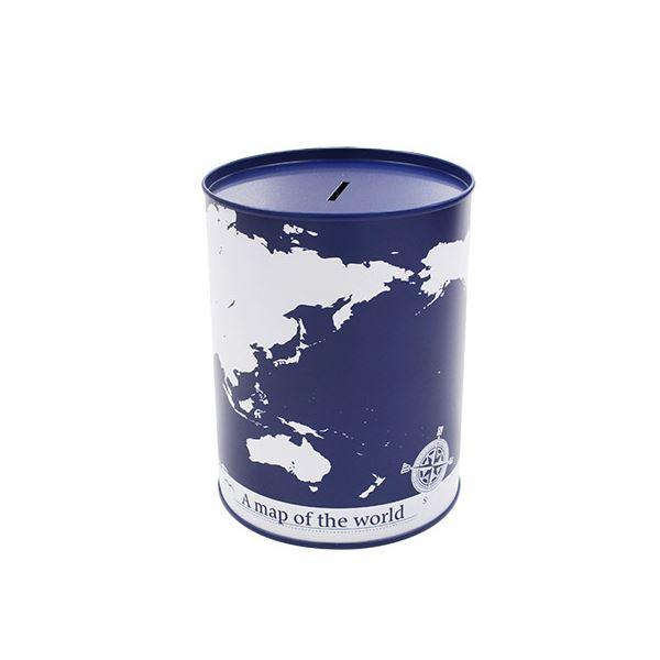 貯金箱です。世界地図がプリントされた貯金箱です。100円玉で8万円、500円玉で30万円程度たまります。開封する際は缶切りをご使用ください。※色の指定はできません●サイズ(約)・直径102×高さ130mm●材質・鉄(スズメッキ)●用途・貯金...