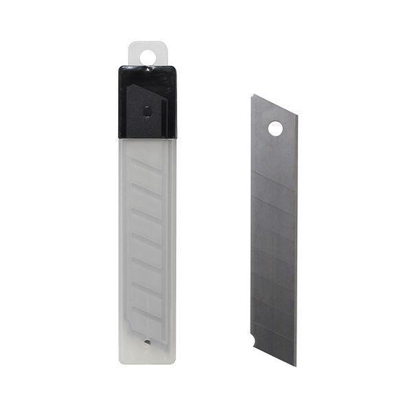 カッターナイフ用替刃、10枚入りです。切れ味の悪くなったカッターナイフの刃の交換にお使いください。保管に安全な収納ケース付きです。●1個のサイズ(約)・刃:106×18mm ケース:122×22mm●材質・本体:特殊鋼 ケース、キャップ:ポ...