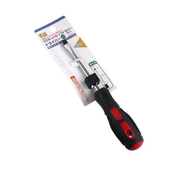 マイナスドライバーです。握りやすくすべりにくい、ソフトラバーハンドルです。ドライバーの先端にマグネットが付いてネジを落としにくいです。日曜大工などのネジまわしにお使いください。※非絶縁工具です●サイズ(約)・直径30×全長:200mm(金属...