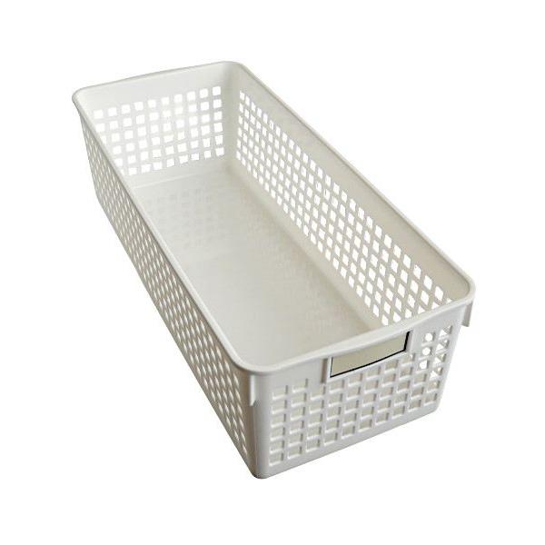 バスケットです。中身や分類が書き込めるインデックス付きです。小物を種類別にまとめて収納するのにオススメです。●外寸(約)・128×301×高さ88mm●内寸(約)・102×268×深さ84mm●色・ホワイト●耐熱120度●原料樹脂・ポリプロ...
