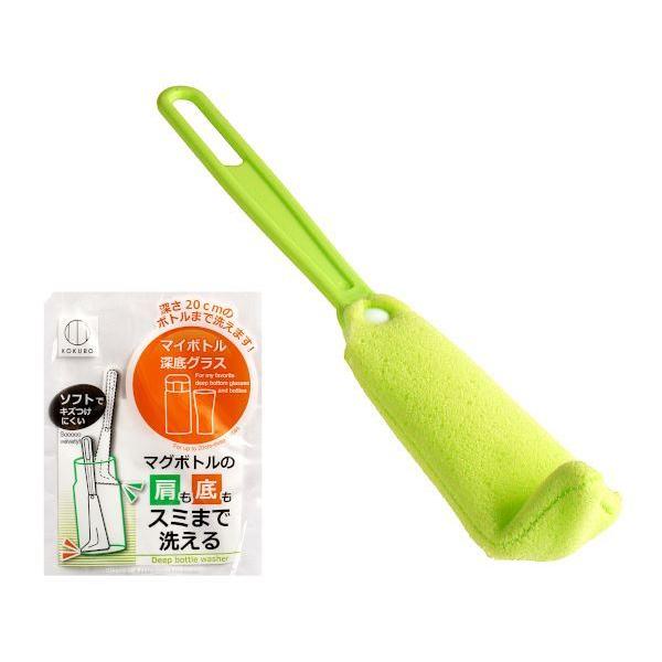ボトル底洗いスポンジです。スポンジの先端が曲がっており、マグボトルの肩も底も隅まで洗えます。深さ約20cmのボトルまで使用できます。ソフトなスポンジで傷をつけにくいです。※アルカリ性洗剤・塩素系漂白剤・カビ除去剤・d-リモネンを含む洗剤・煮...